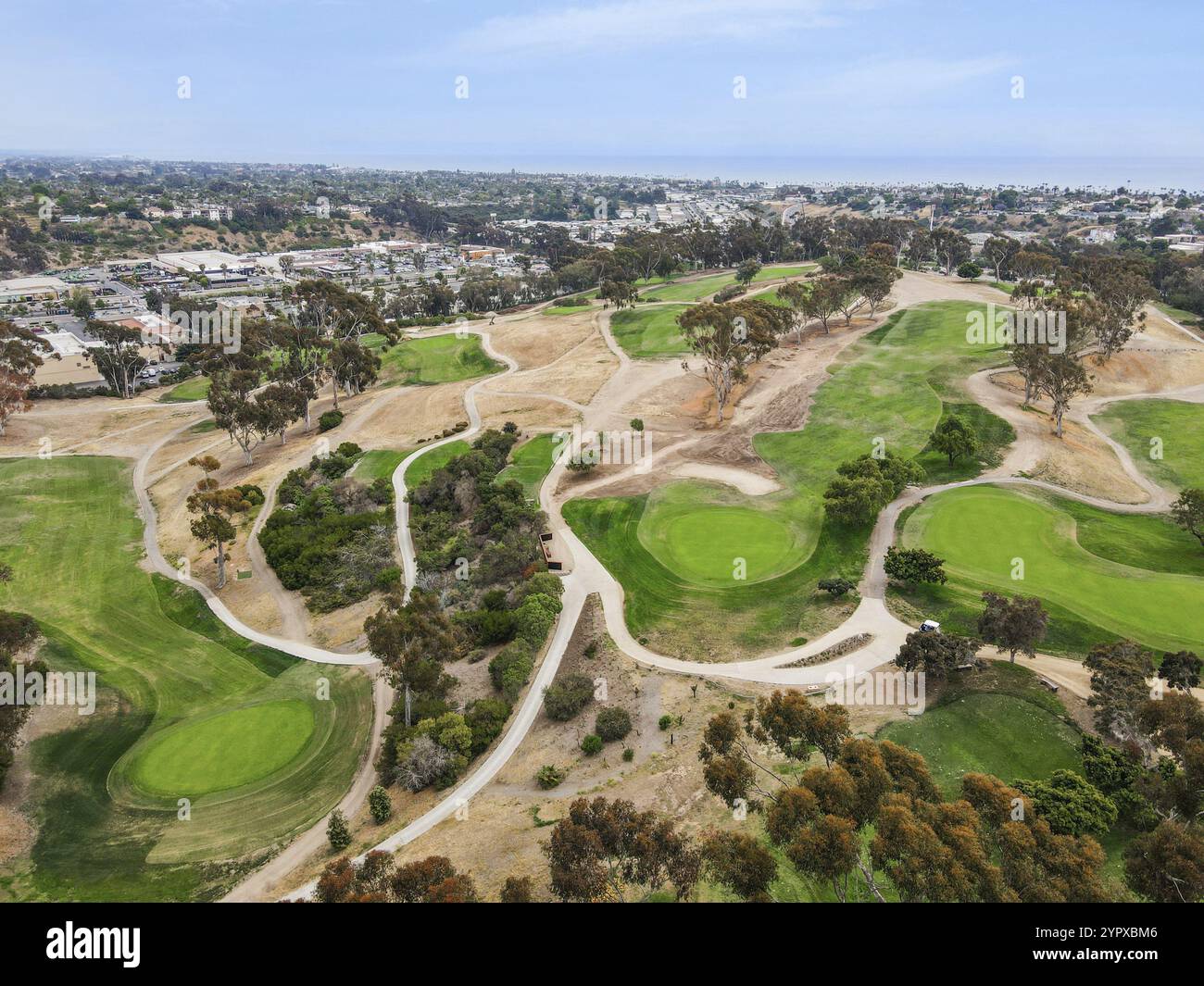 Aerial view of golf course surrounded by houses. Oceanside, California ...