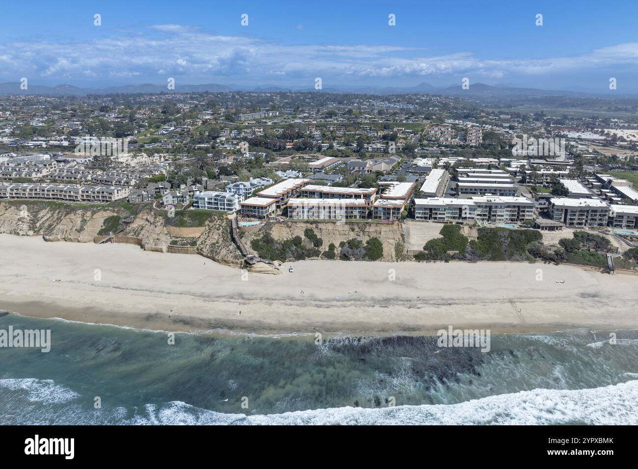 Aerial view of Del Mar Shores, California coastal cliffs and House with ...