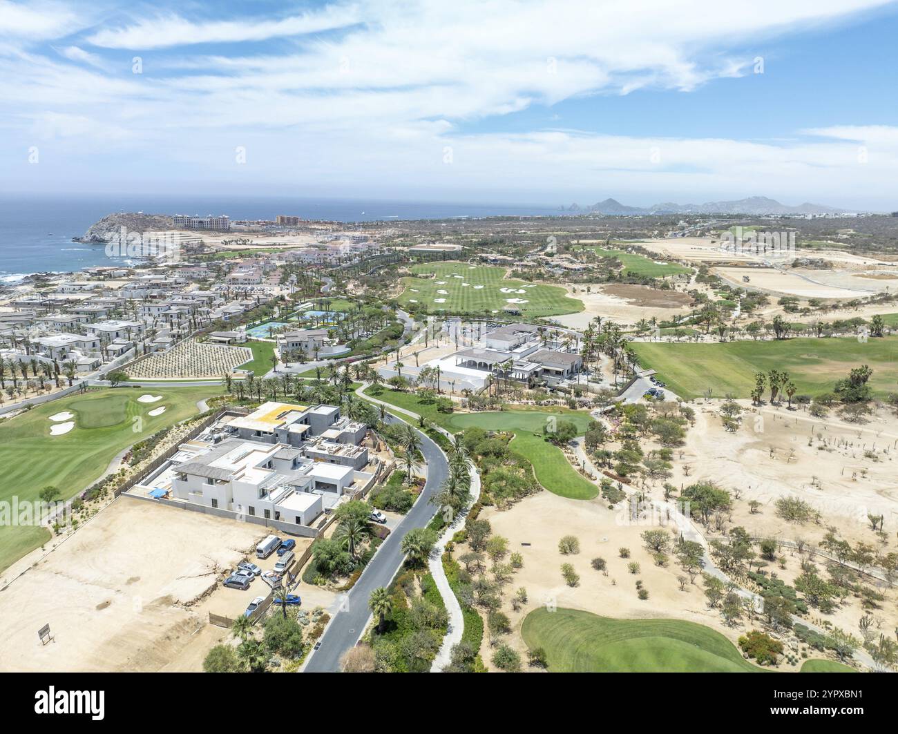 Aerial view of luxury golf course on the pacific ocean in Los Cabos ...