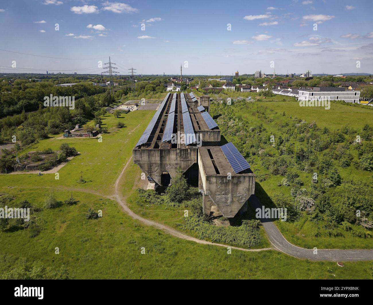 Solar panels on a former ore and coal bunker in Gelsenkirchen, North ...