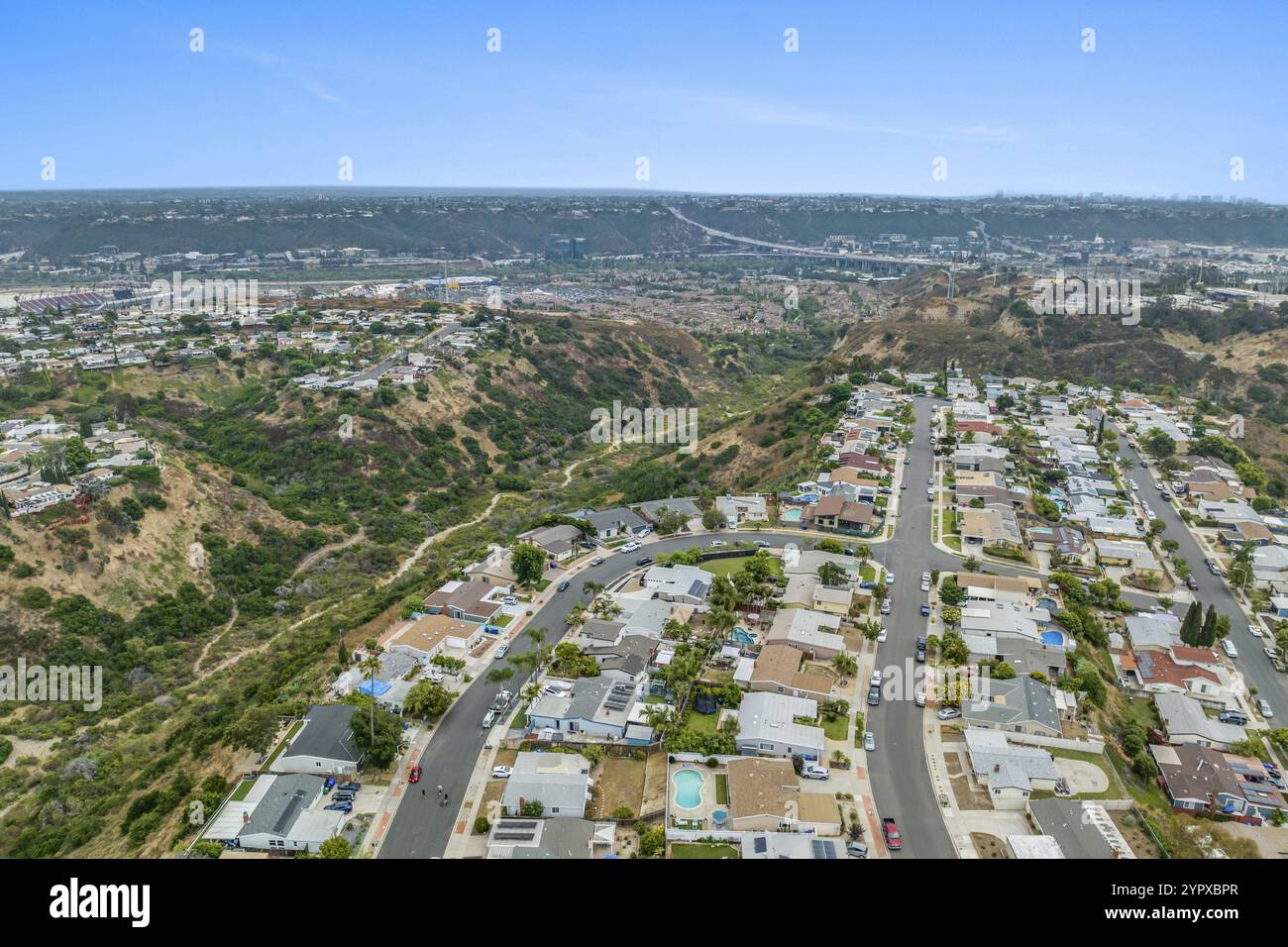 Aerial view of house in Serra Mesa City in San Diego, California, USA ...