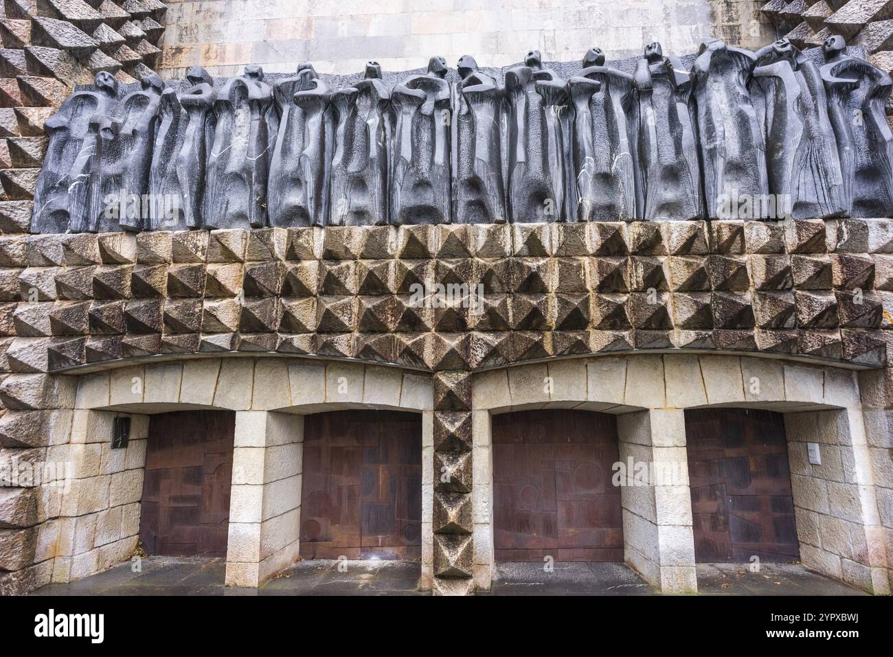 Sculptures of the 14 apostles on the facade, sculptor Jorge Oteiza, and ...