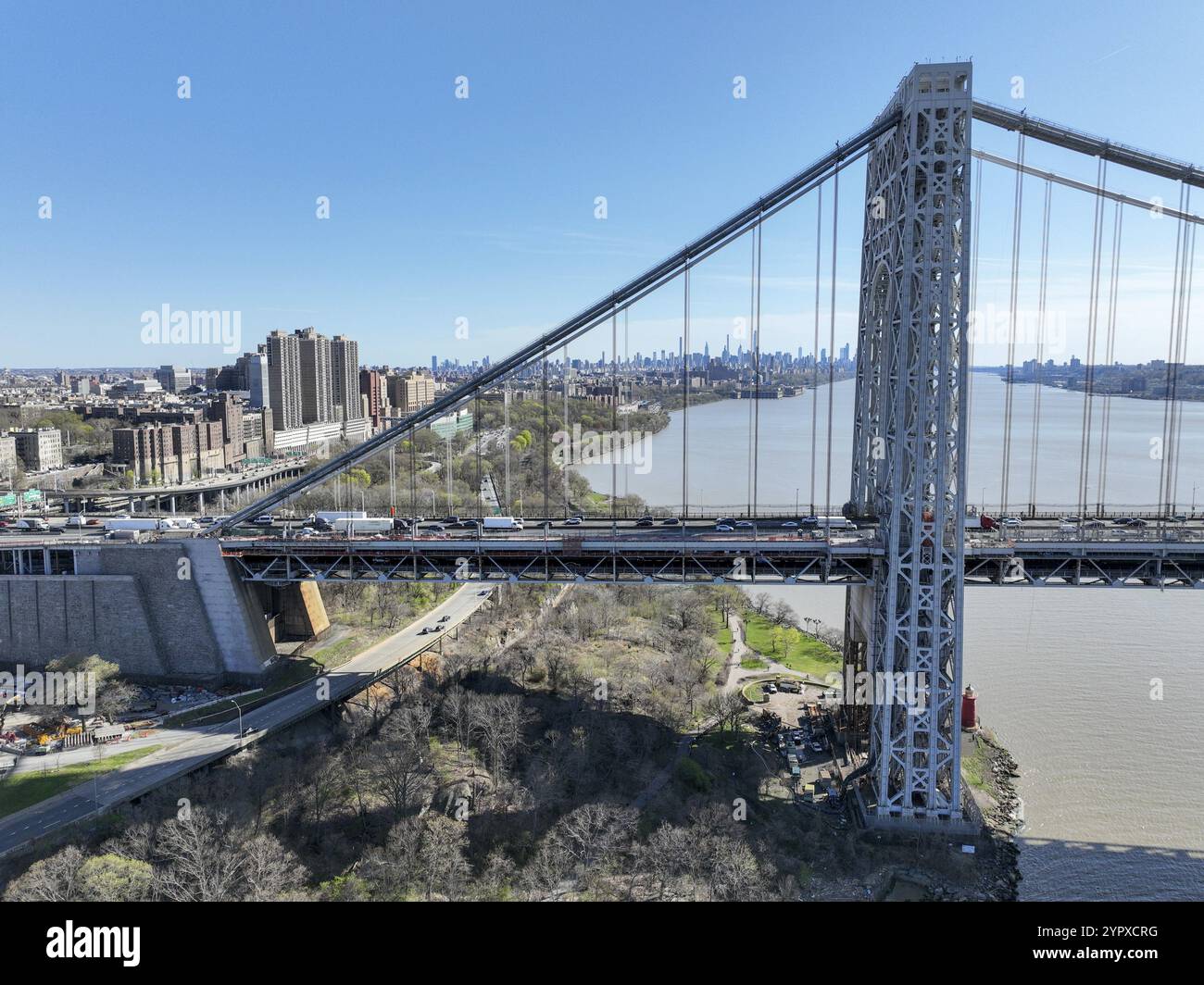 Aerial view of George Washington Bridge in Fort Lee, NJ. George ...