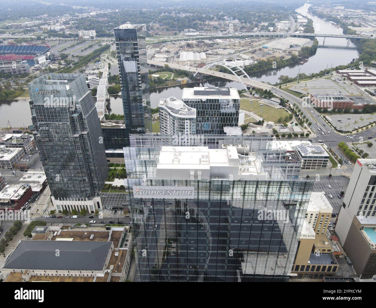 Aerial view of Nashville downtown skyline, Tennessee, USA. October 1st ...