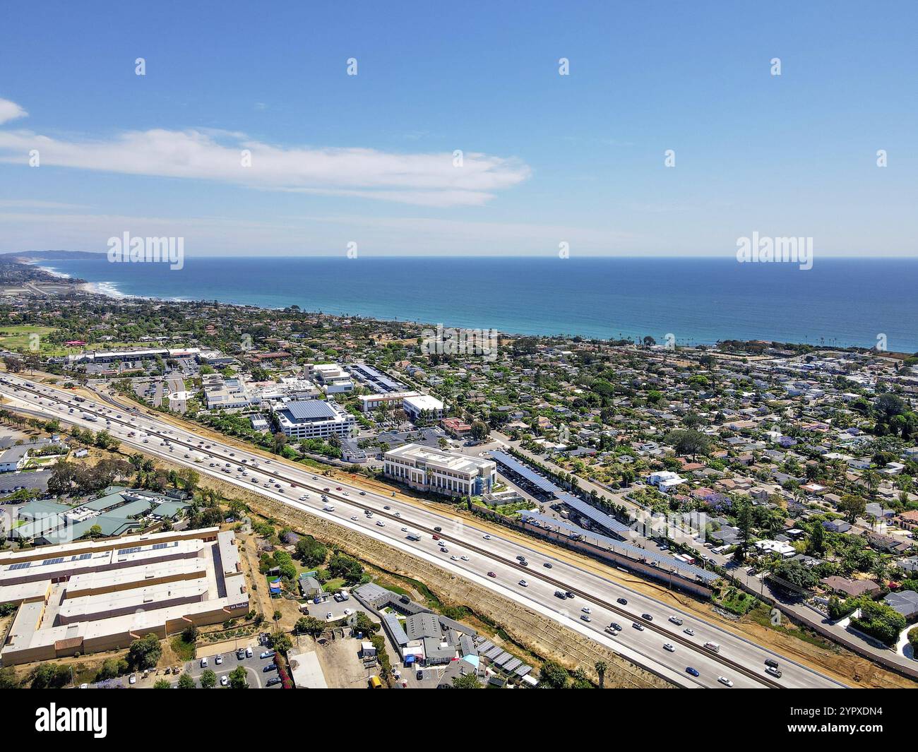Aerial view of highway transportation with small traffic, highway ...