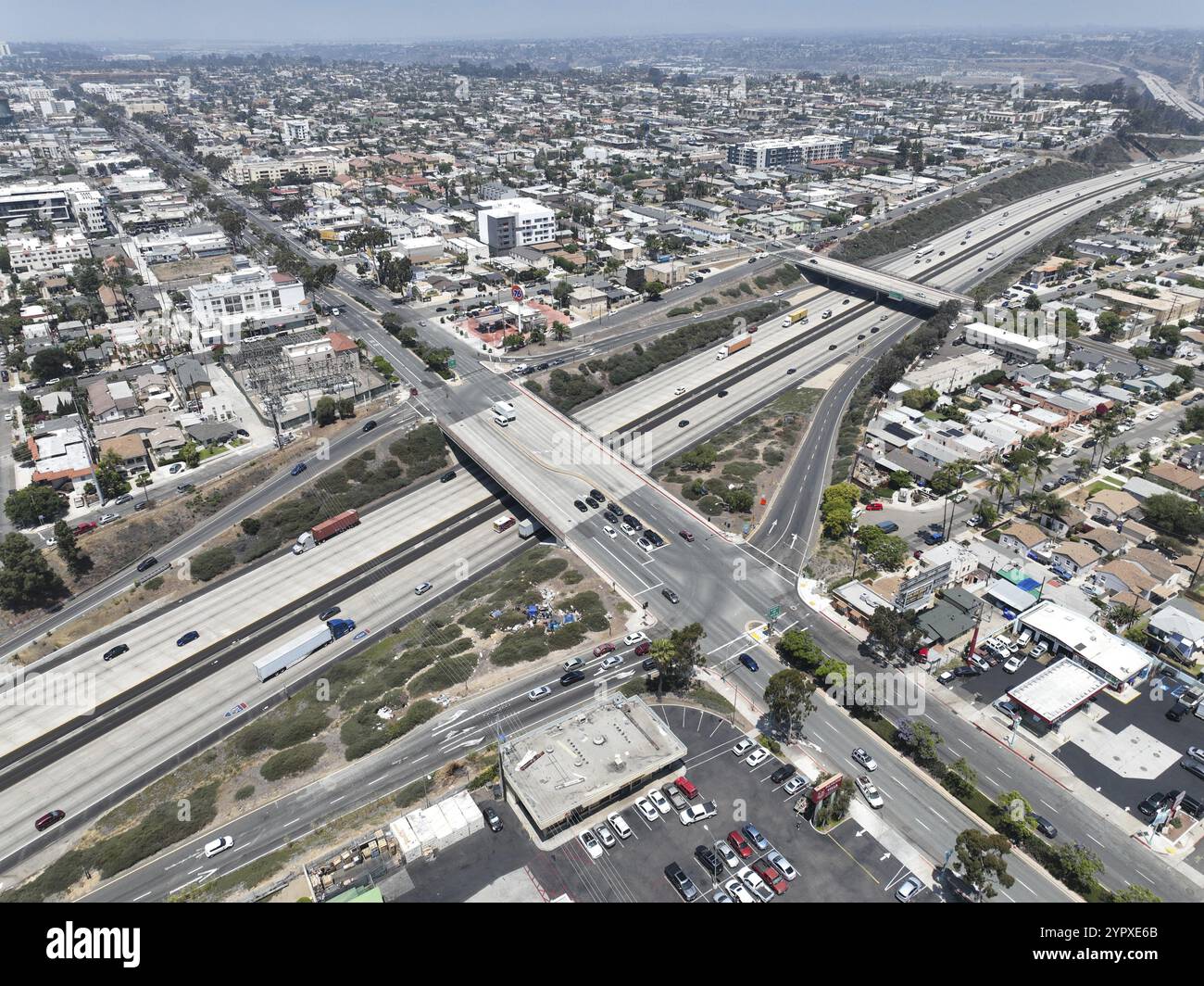 Aerial view of highway interchange and junction in North Park, San ...