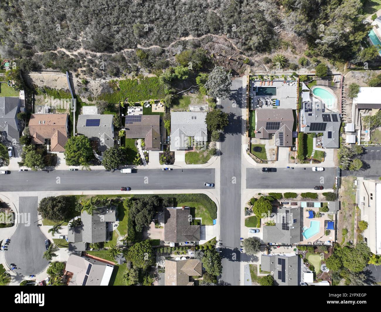 Aerial view houses in the wealthy area of Encinitas the North County ...