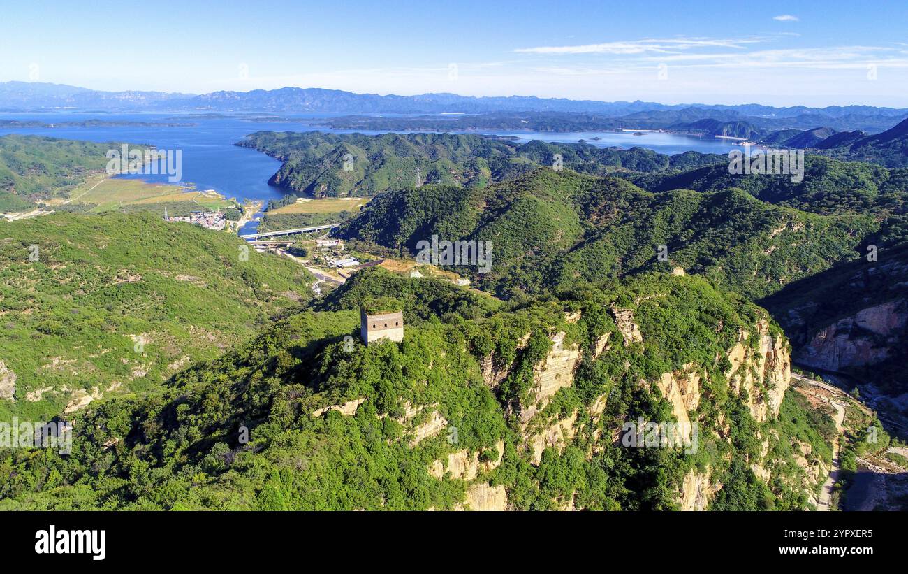 Aerial view of mountain with water reservoir on the background with ...
