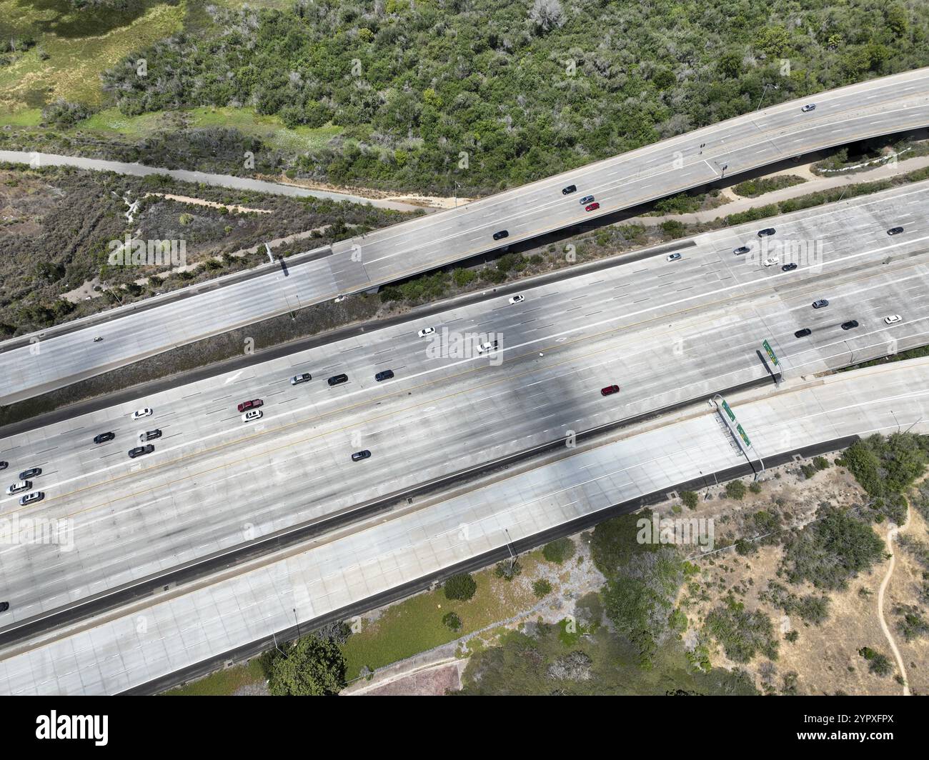 Aerial view of highway interchange and junction, San Diego Freeway ...