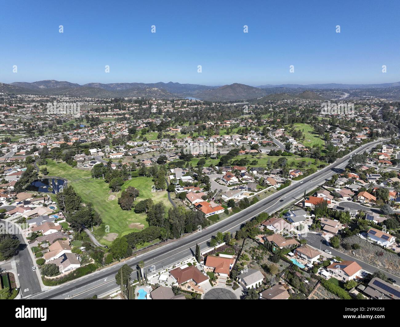 Aerial view of middle class neighborhood with villas in South ...