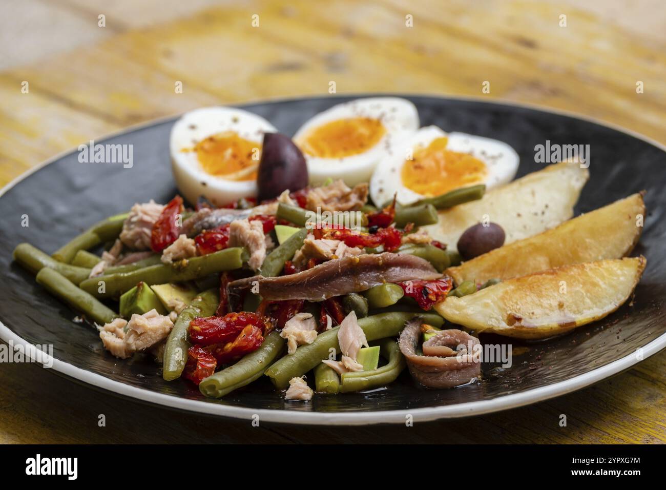 Nizarda salad green beans and dried tomatoes, Spain, Europe Stock Photo ...