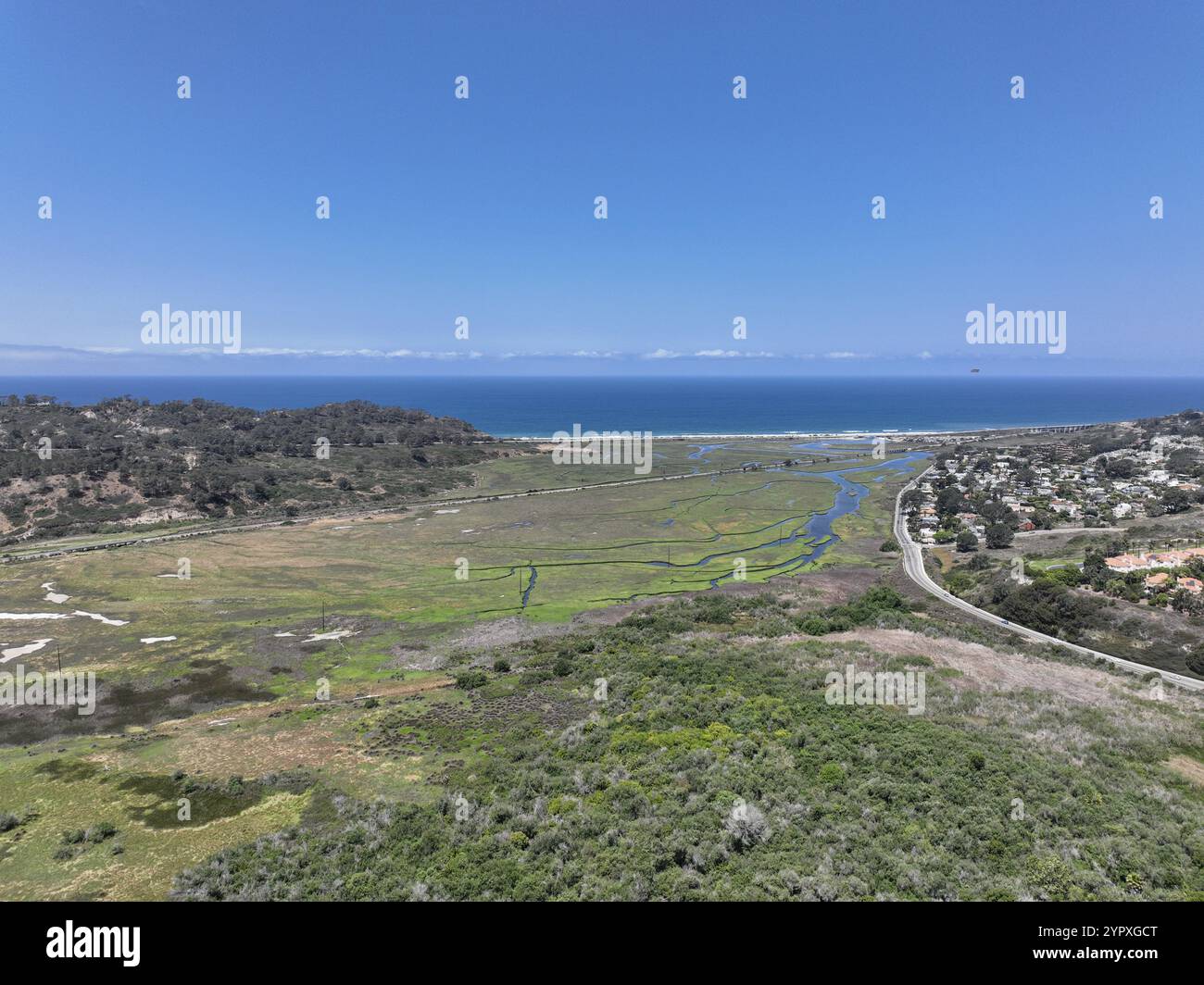 Aerial view of Del Mar town in San Diego County, California, located on ...