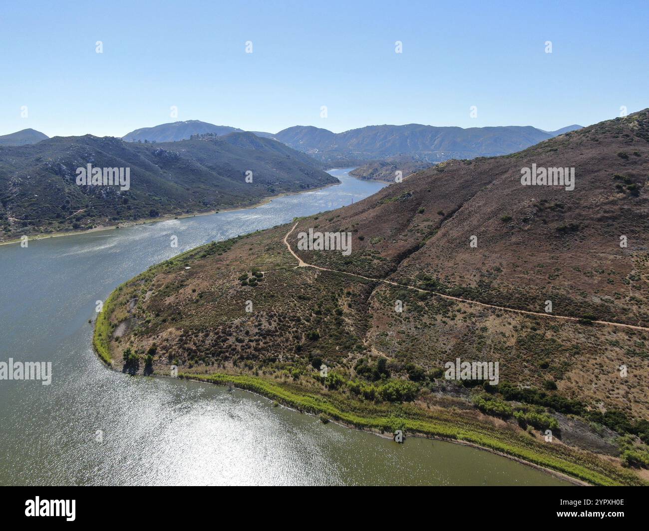 Aerial view of Inland Lake Hodges and Bernardo Mountain, great hiking ...