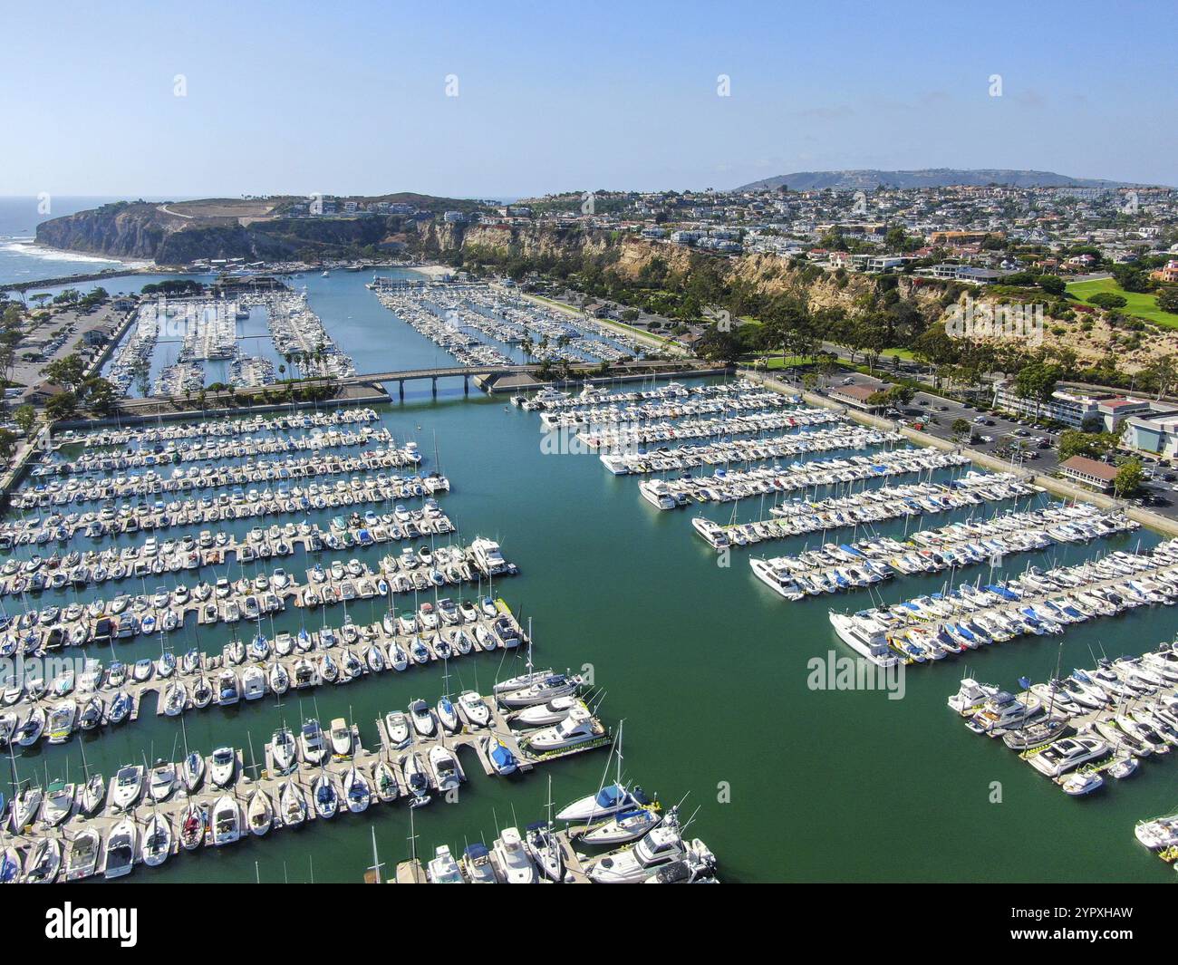 Aerial view of Dana Point Harbor and her marina with yacht and sailboat ...