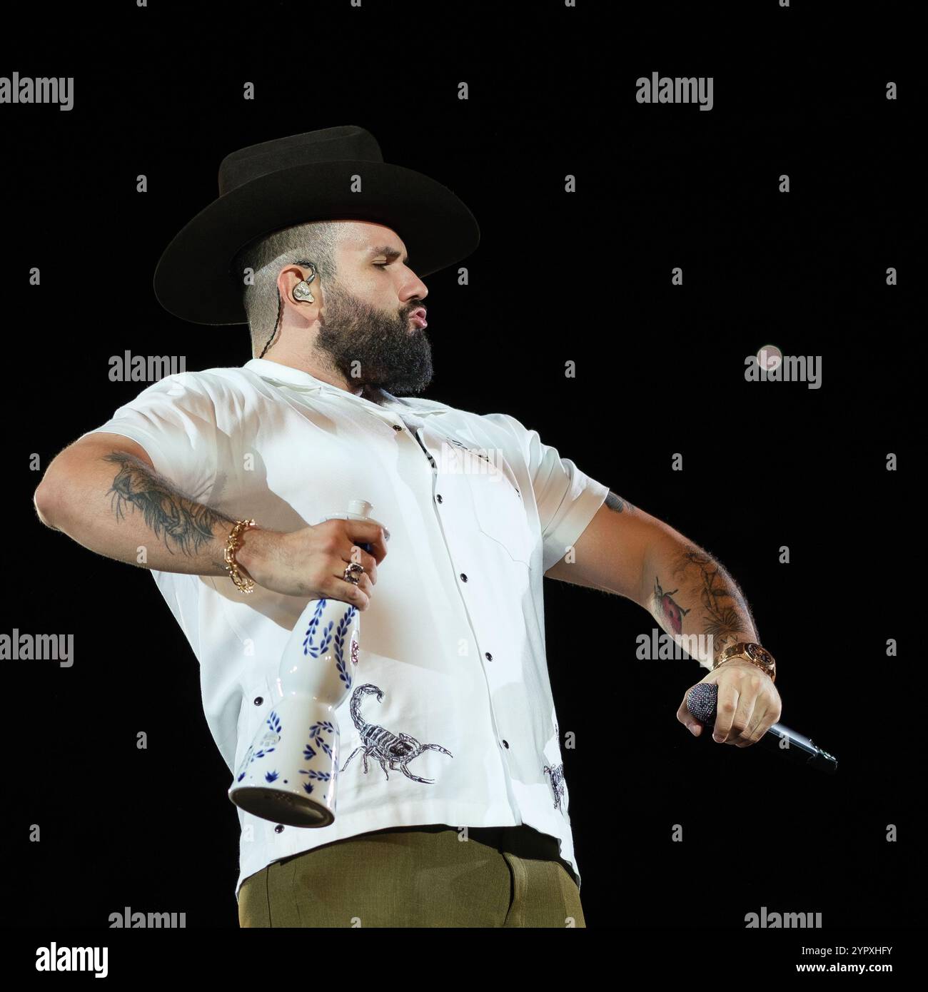 Mexican singer Carin Leon during the performance at the WiZink Center ...