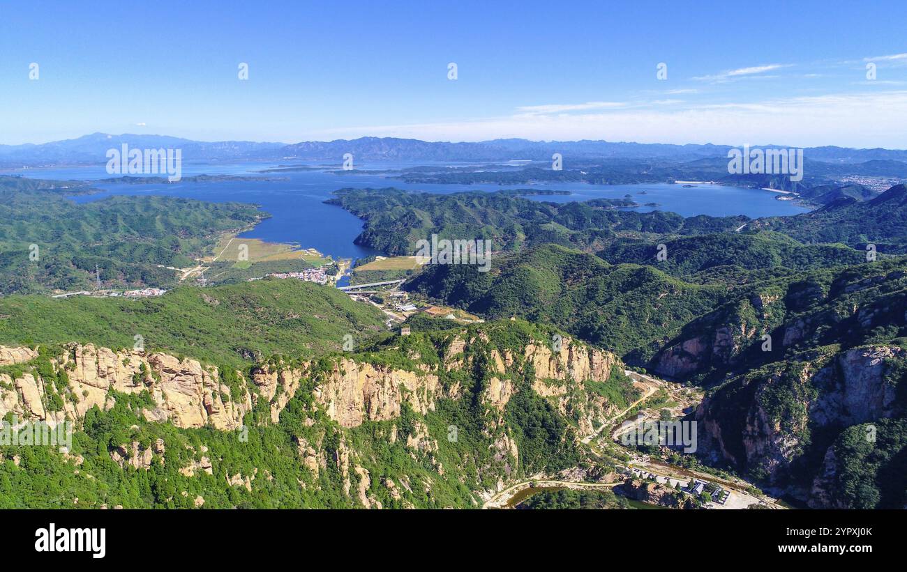 Aerial view of mountain with water reservoir on the background with ...