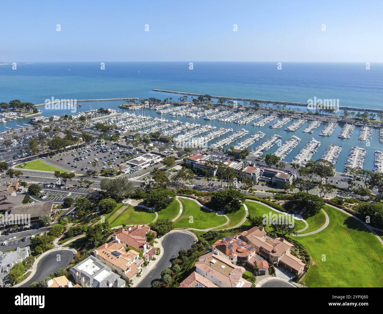 Aerial view of Dana Point Harbor town and beach. Southern Orange County ...