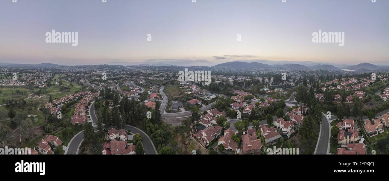 Aerial panoramic view of middle class neighborhood with residential ...