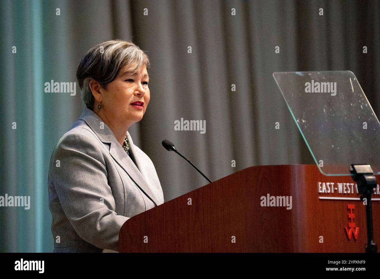 East-West Center President Suzanne Vares-Lum gives a welcoming speech ...