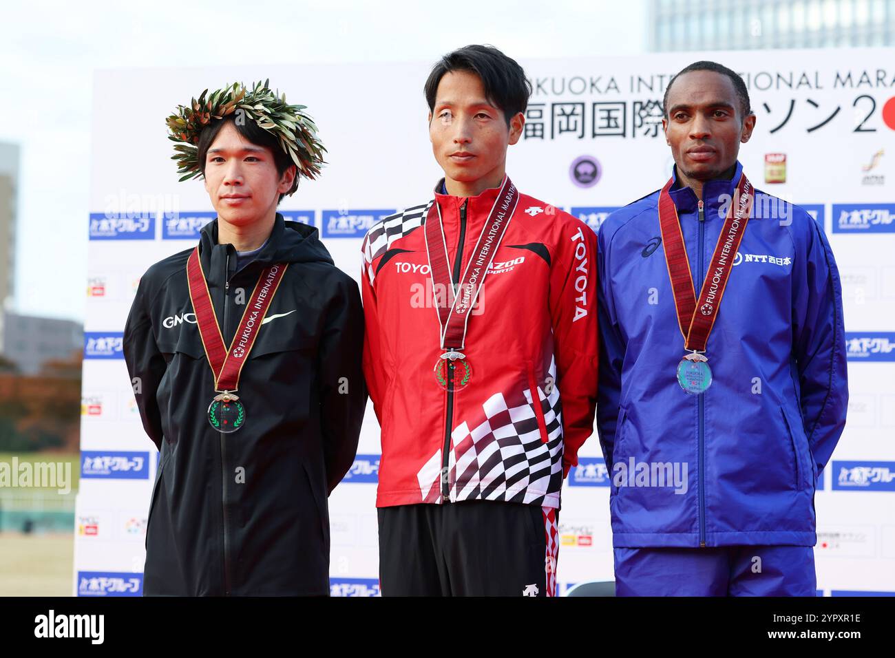 Fukuoka, Japan. 1st Dec, 2024. (L to R) Yuya Yoshida, Yusuke Nishiyama (JPN), Patrick Mathenge ...