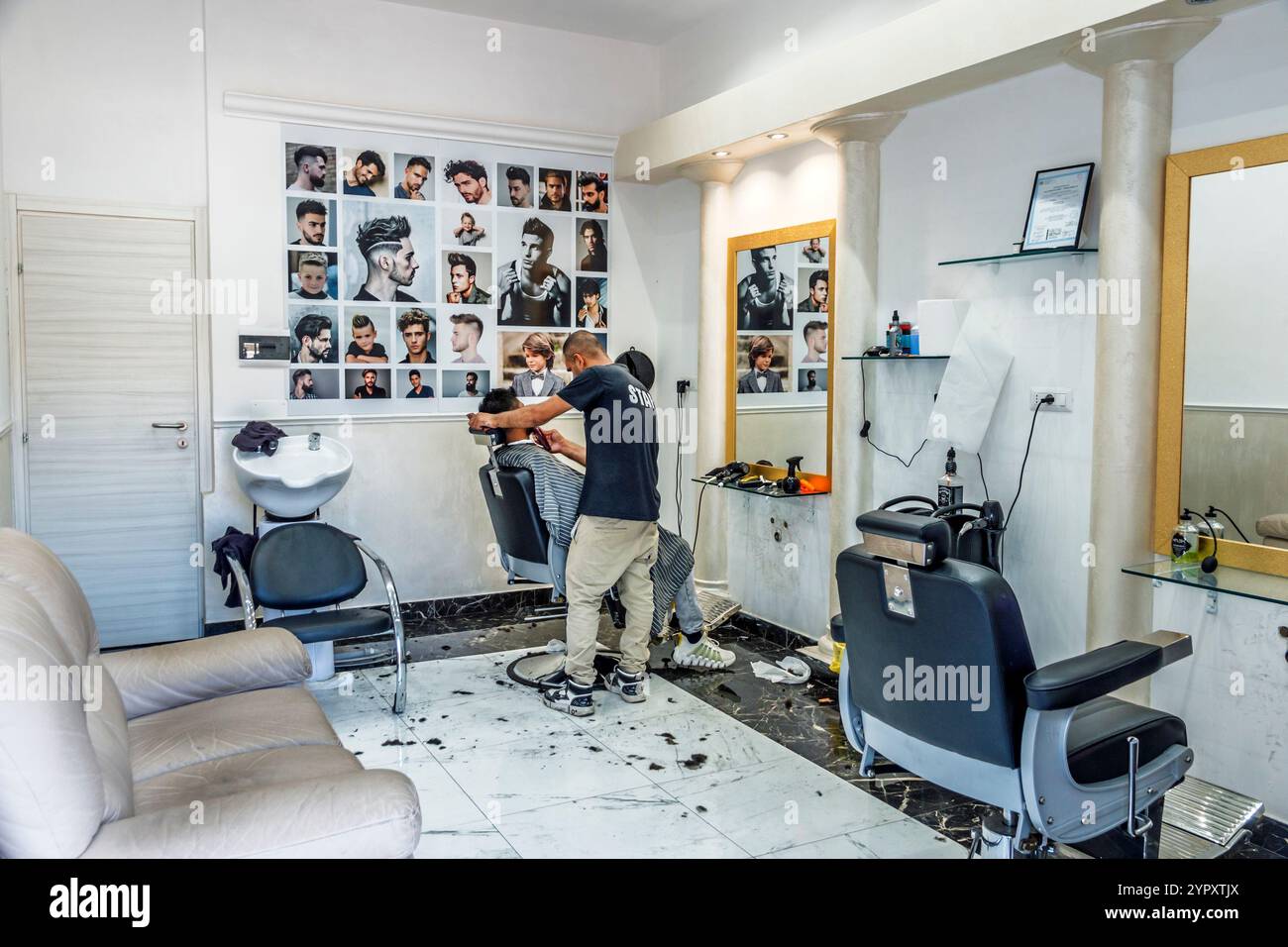 Barbershop interior man haircut mirrors hi-res stock photography and ...