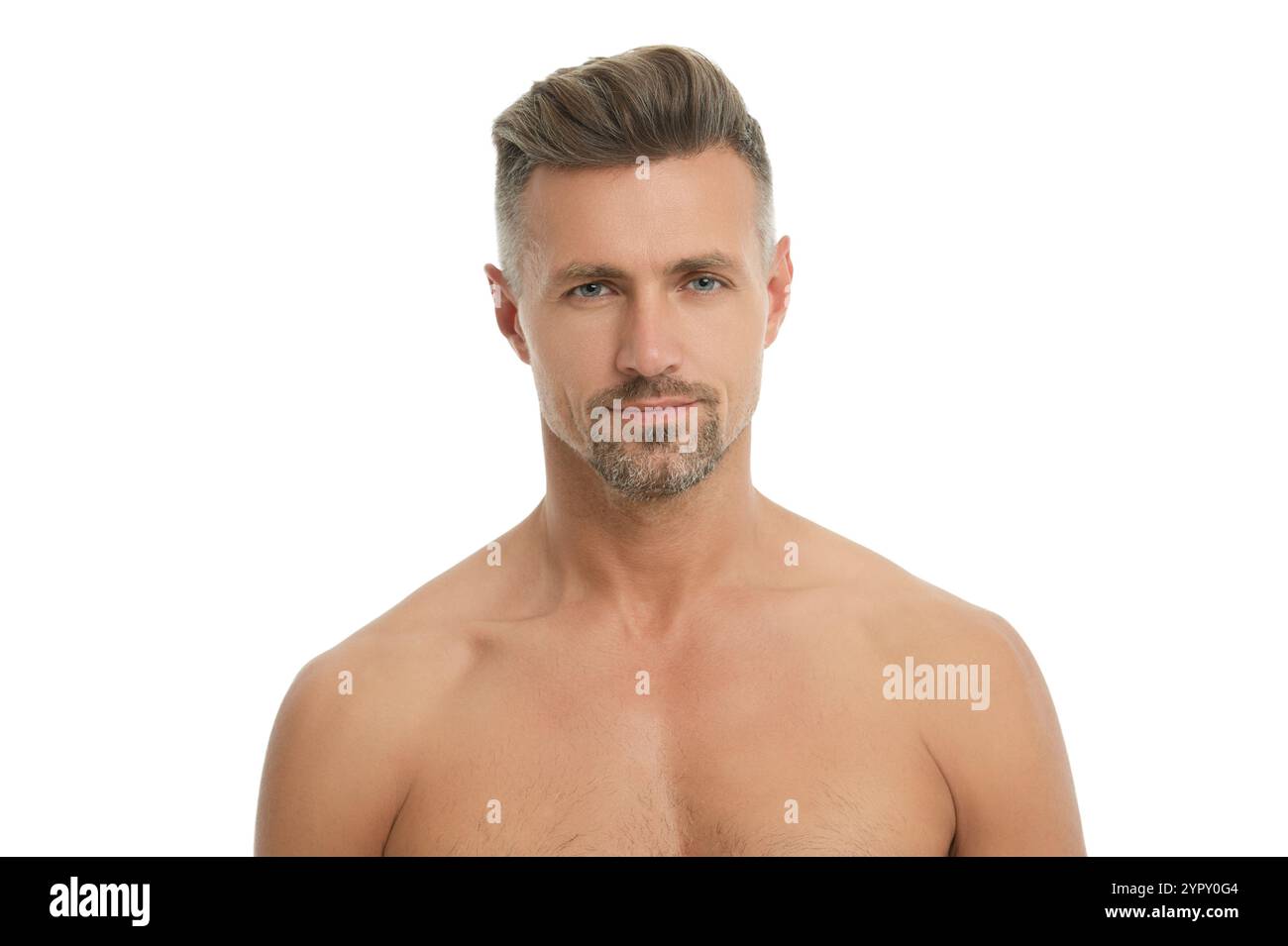 Mature man has smooth skin. Man after shower and shaving. Skincare and ...