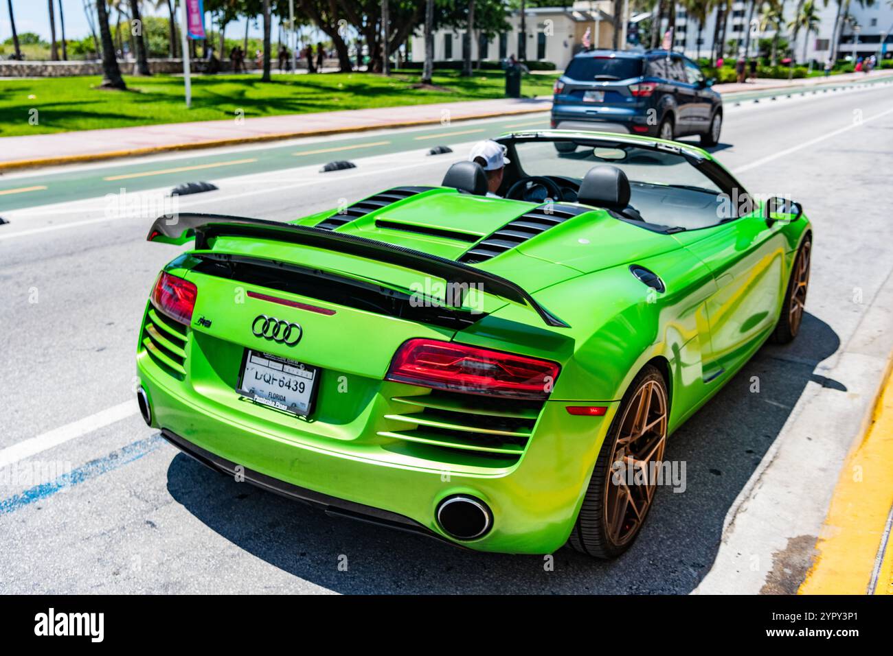 Miami Beach, Florida USA - June 5, 2024: 2014 Audi R8 green luxury car ...