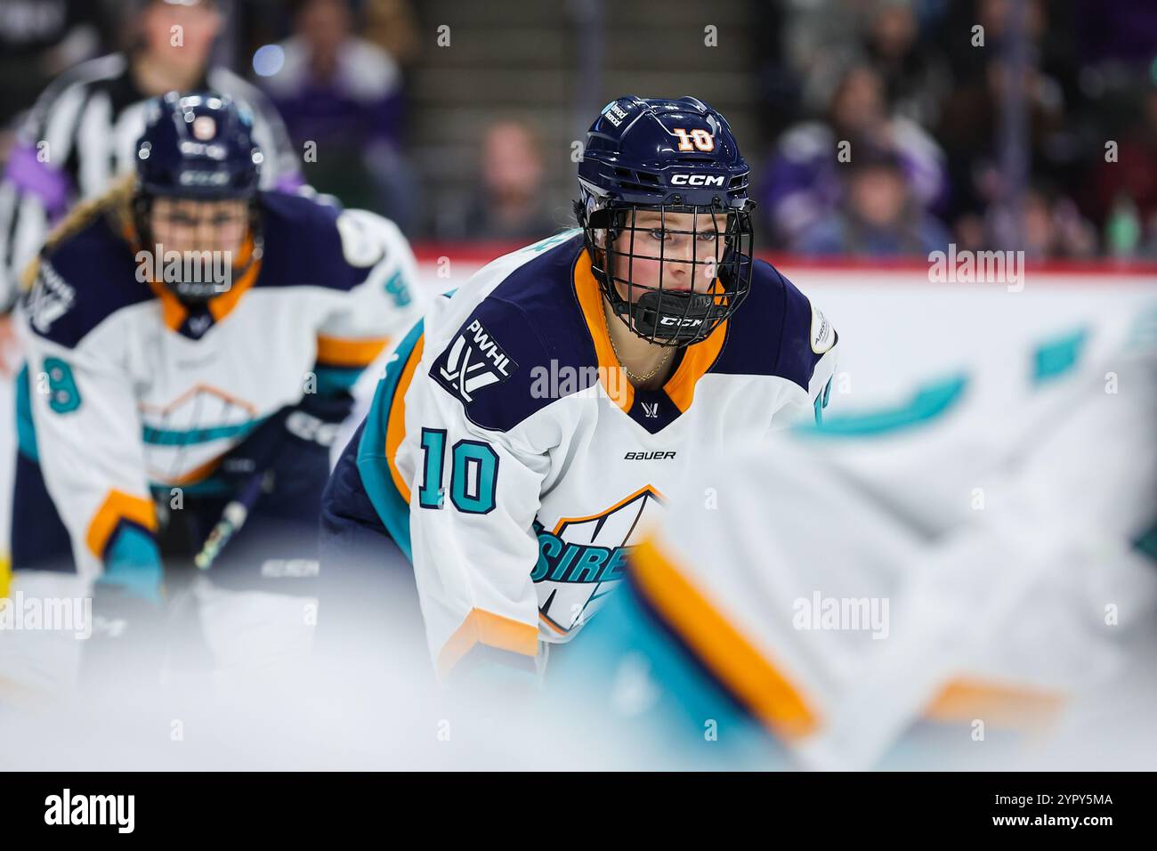 November 19th, 2024: New York Sirens forward Sarah Fillier (10) looks ...