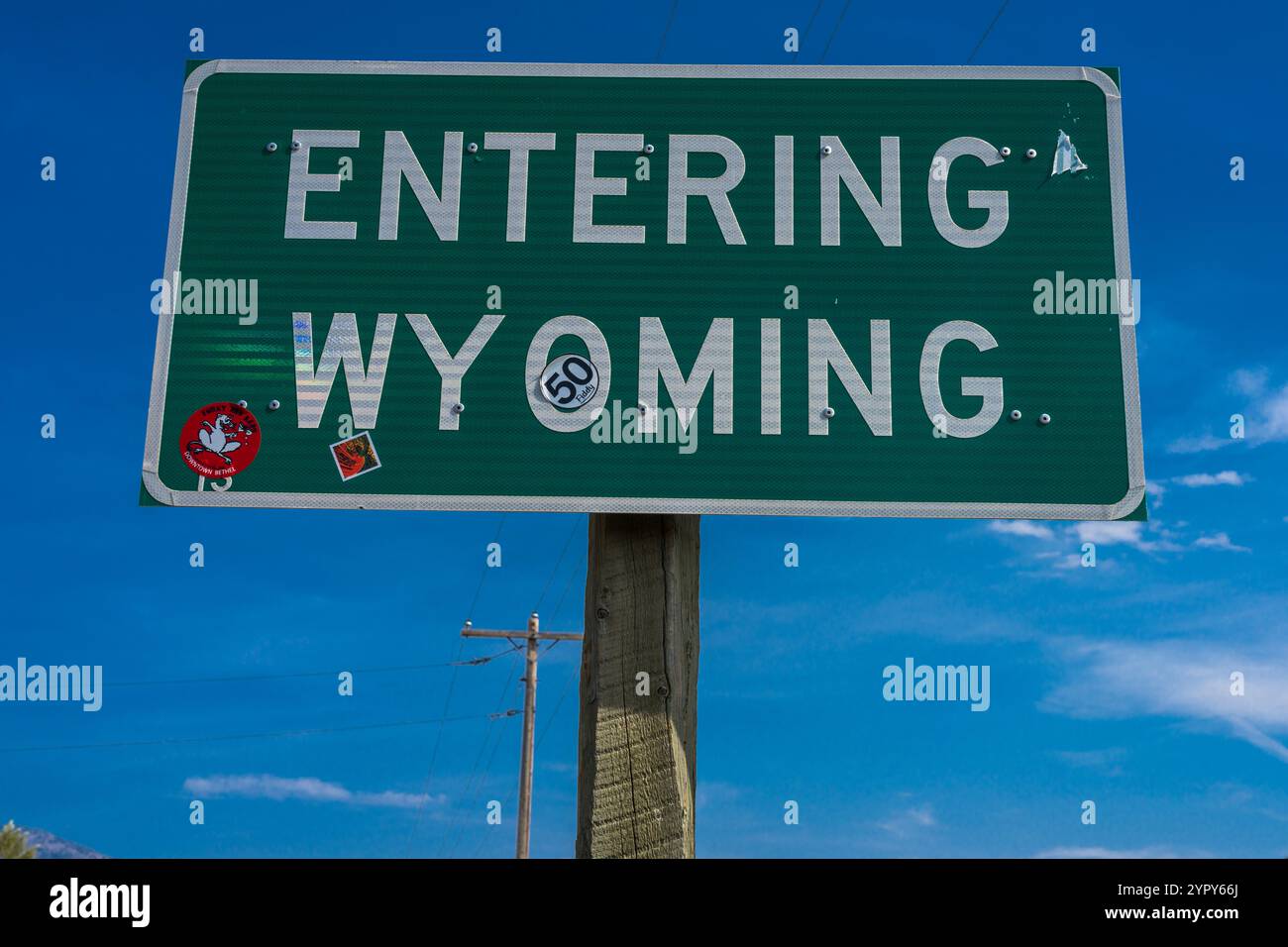 OCT 2020, Wyoming, USA - Welcome to Wyoming State Highway sign welcomes ...