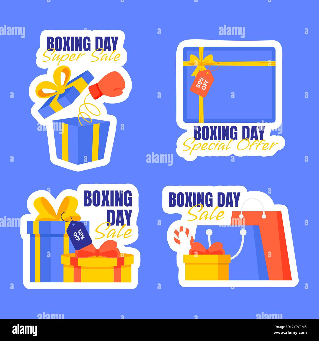 Flat Cartoon Boxing Day Marketing Backgrounds for Social Media Label ...