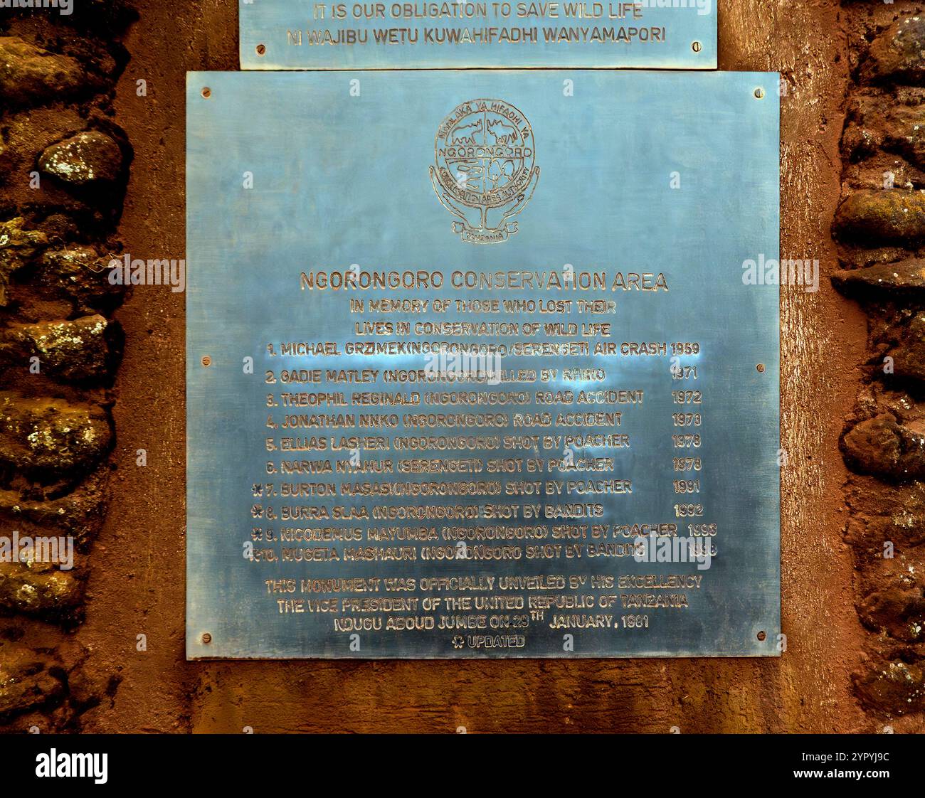 Memorial plaque dedicated to wildlife conservationalists who lost their ...