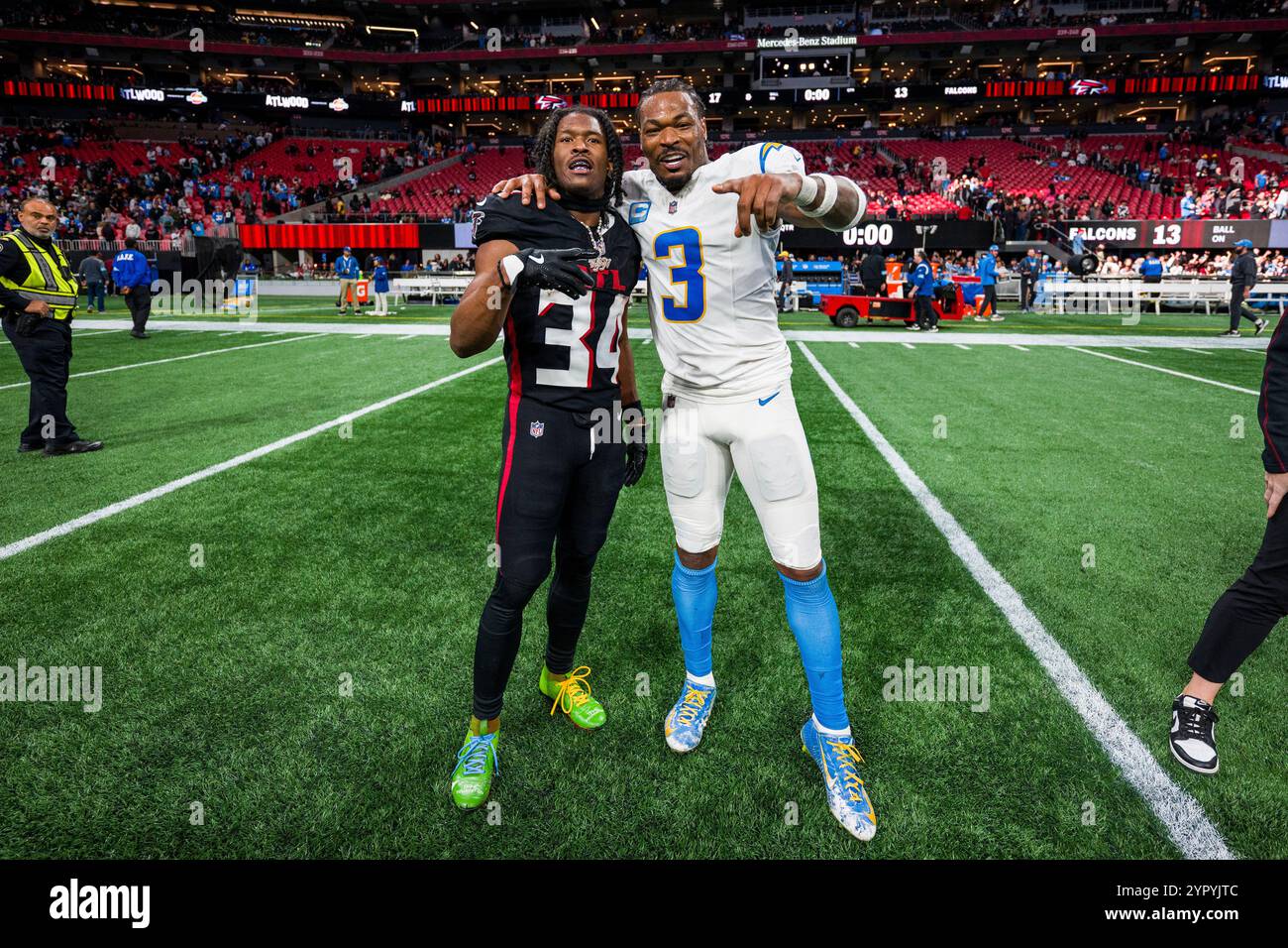 Los Angeles Chargers safety Derwin James Jr. (3) and Atlanta Falcons ...