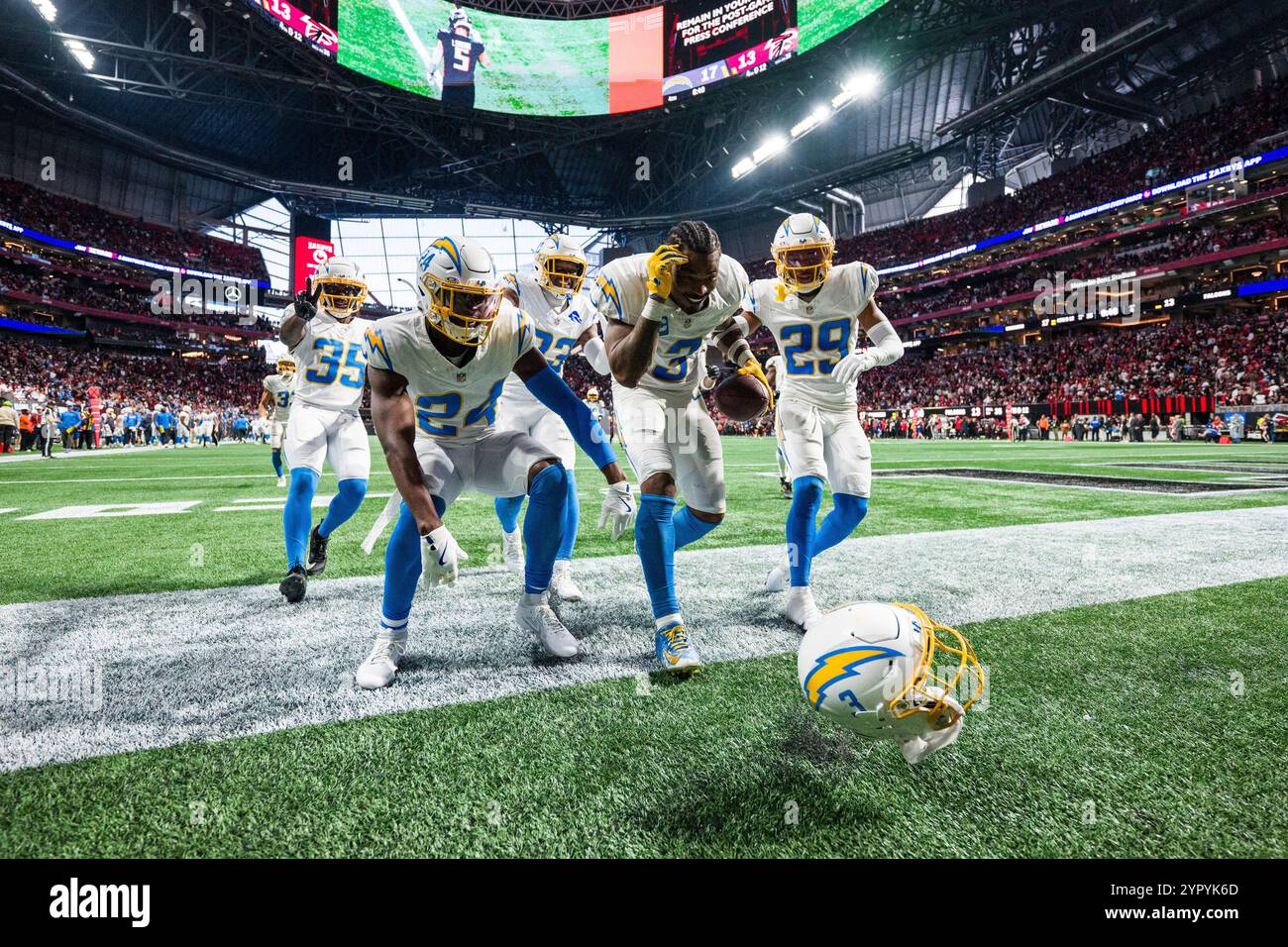 Los Angeles Chargers safety Derwin James Jr. (3) celebrates an ...