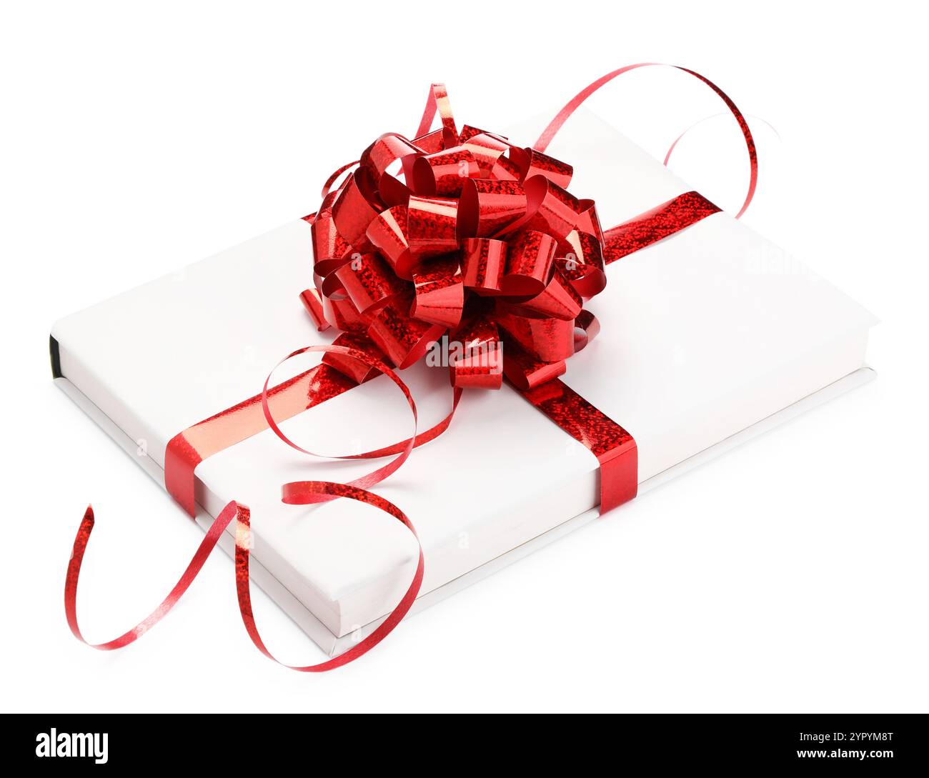 One book with red bow as gift isolated on white Stock Photo - Alamy