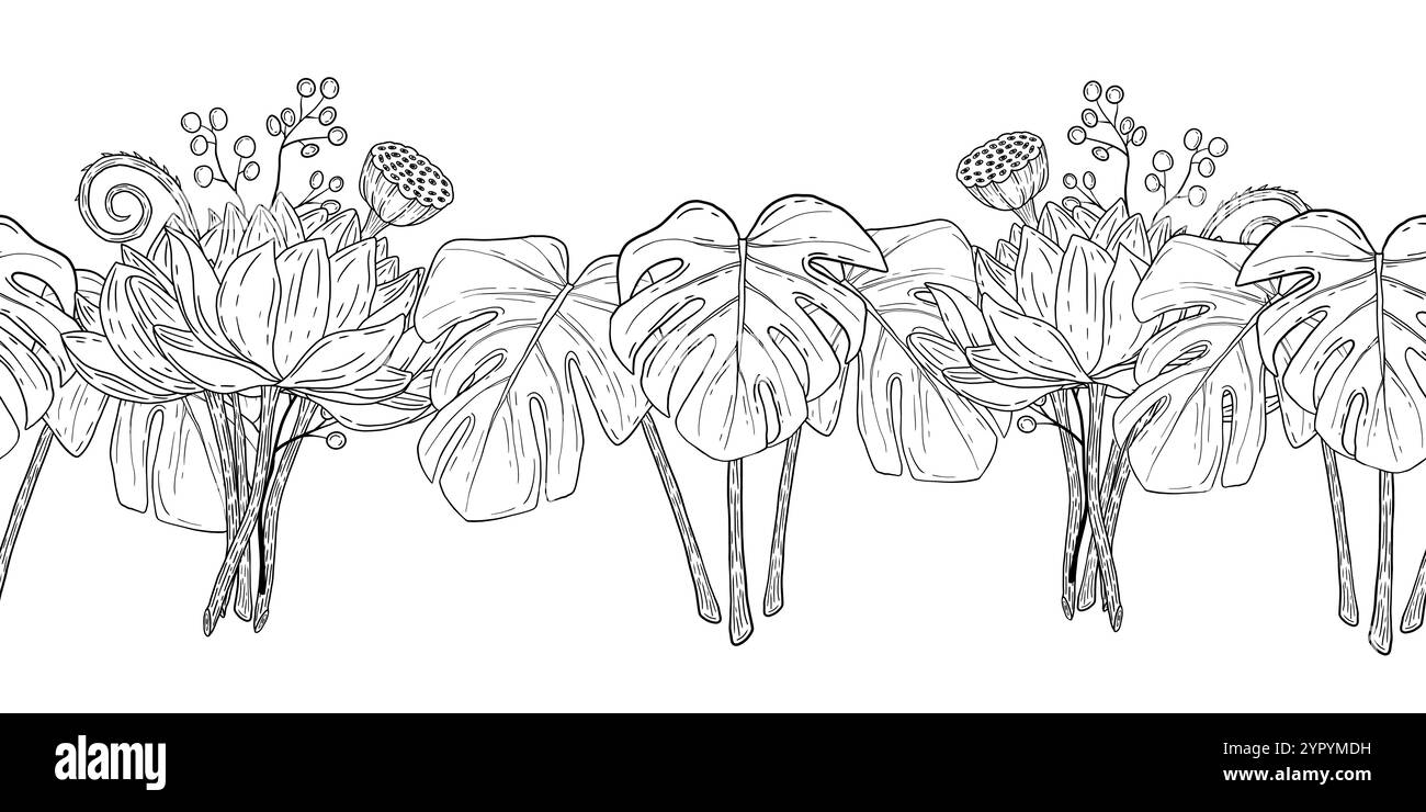 This detailed floral line art border is perfect for invitations ...