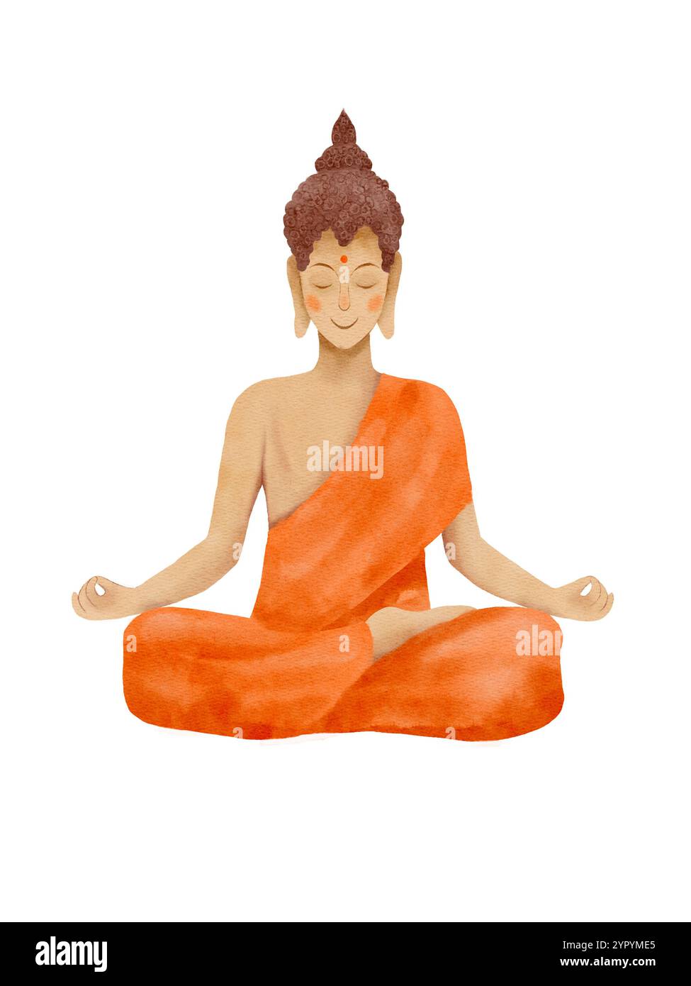 An illustration of a serene Buddha depicted in calming orange hues ...