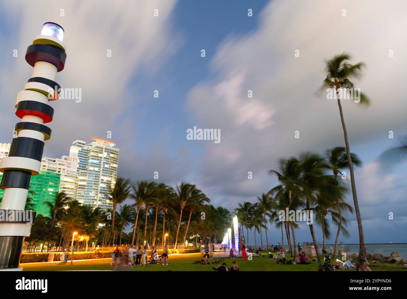 South Pointe Park. Landmark architecture. Lighthouse sculpture. Urban ...