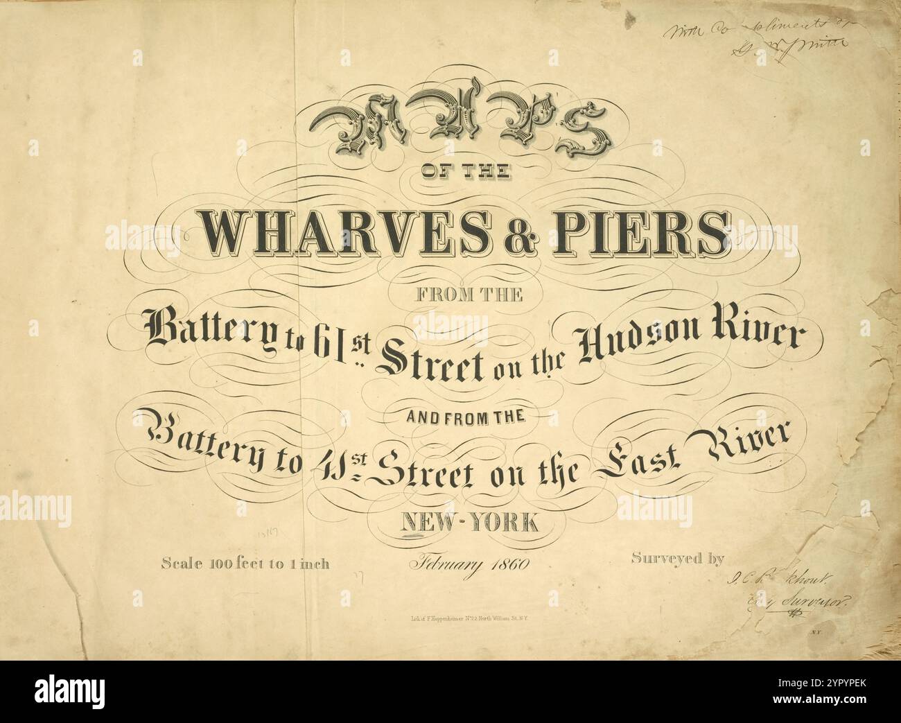 Maps of the Wharves & Piers from the Battery to 61st Street on the Hudson River and from the ...
