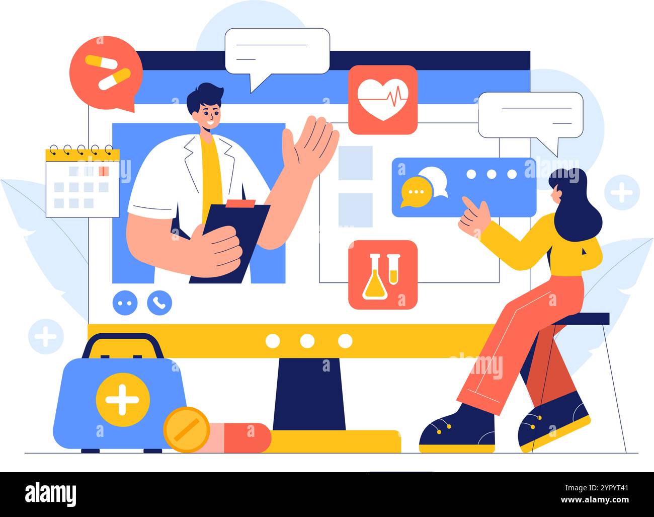 Remote Health Monitoring Vector Illustration featuring the Use of ...