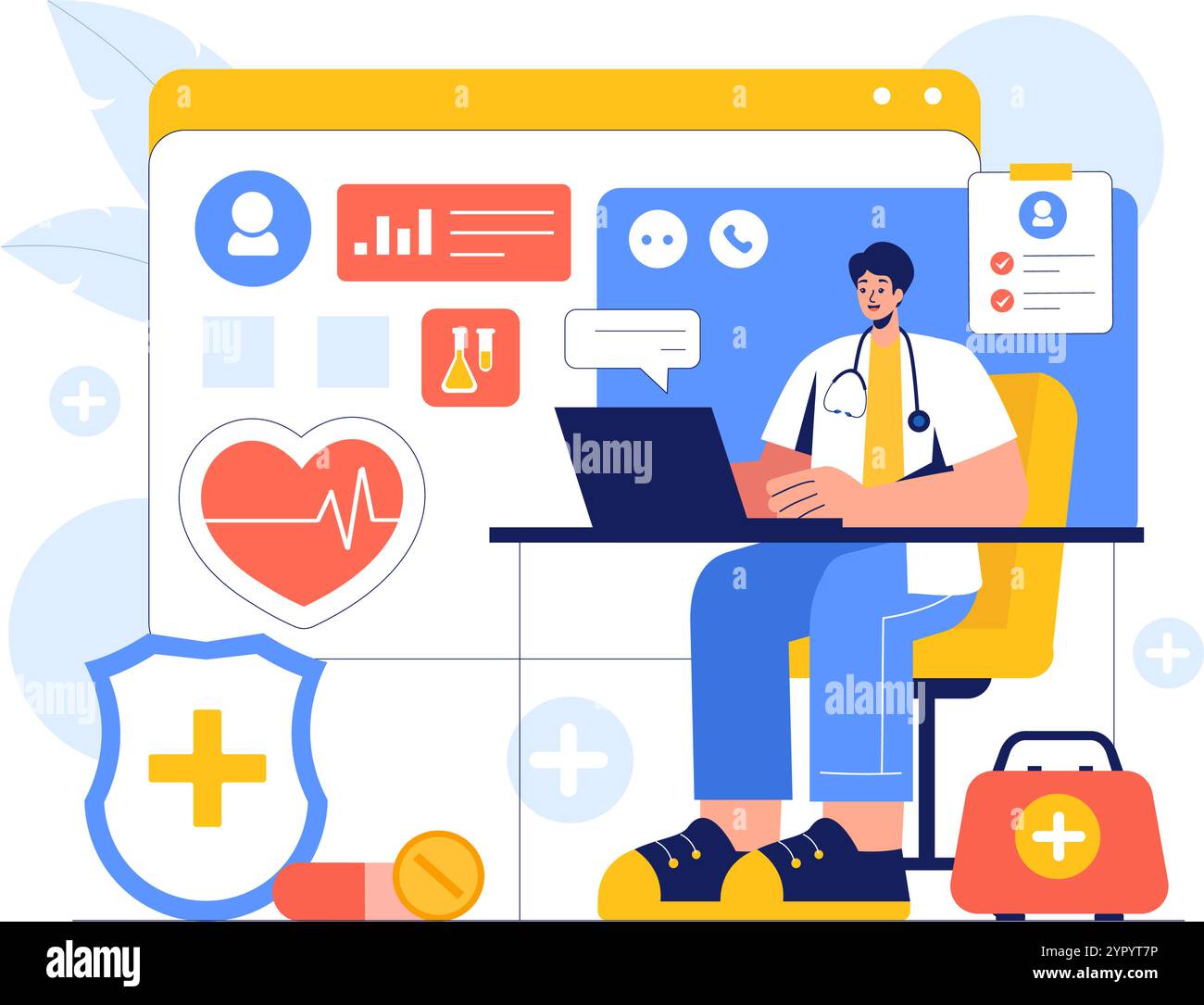 Remote Health Monitoring Vector Illustration featuring the Use of ...