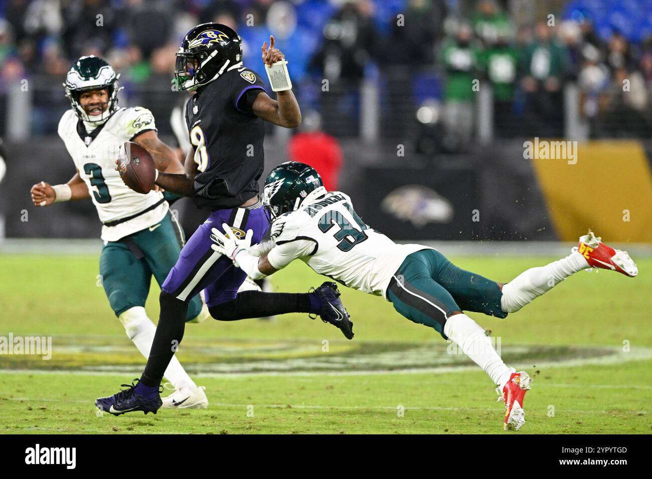 Baltimore, United States. 01st Dec, 2024. Baltimore Ravens quarterback ...