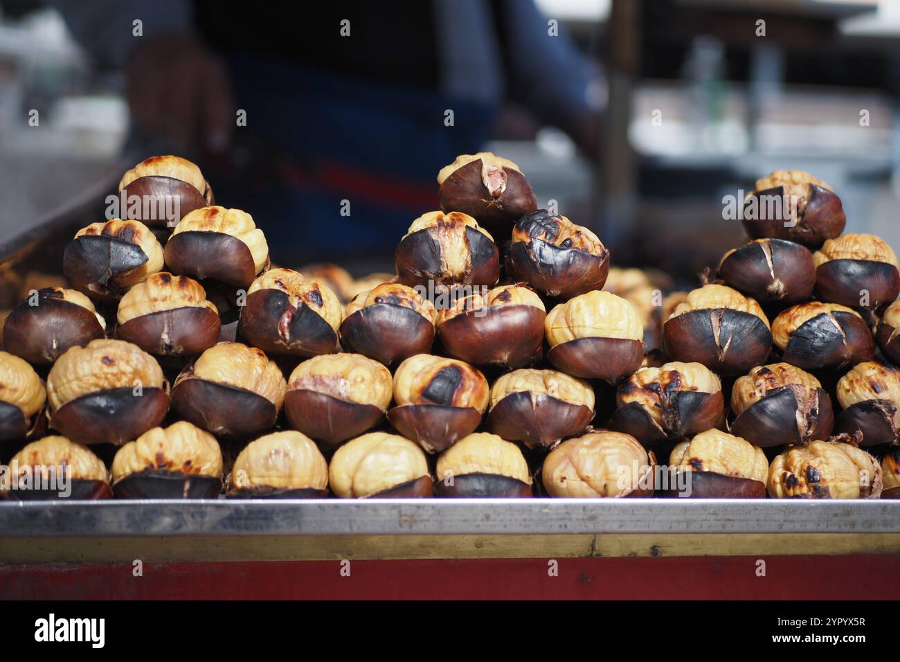 traditional Istanbul street food grilled chestnuts in a row Stock Photo ...
