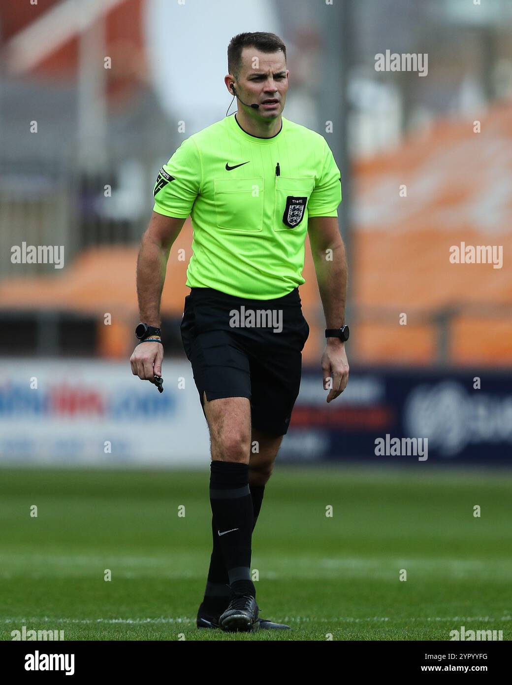 Referee Tom Nield during the Emirates FA Cup 2nd Round match Blackpool ...