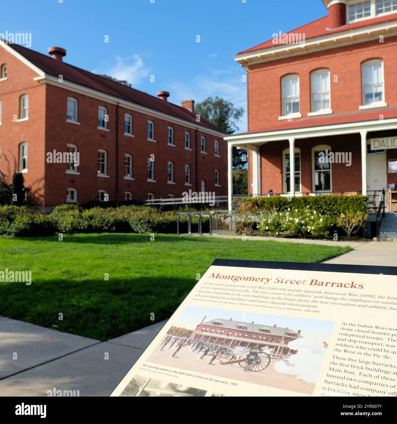 Montgomery Street Barracks sign; built between 1895-1897 by the US Army ...