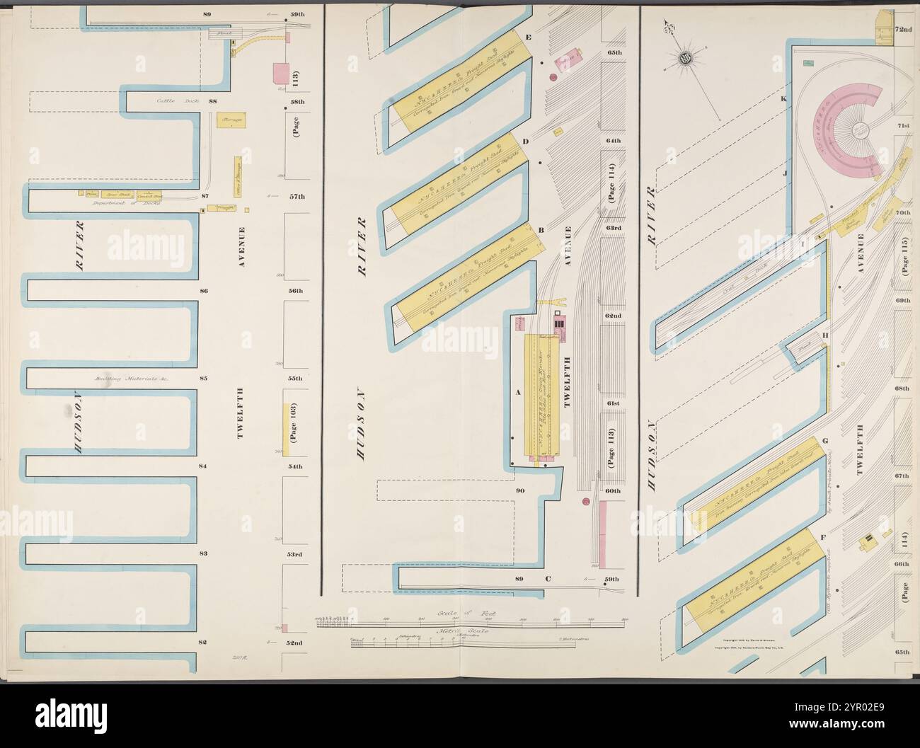 Manhattan, V. 6, Double Page Plate [Map of Hudson River Piers along ...