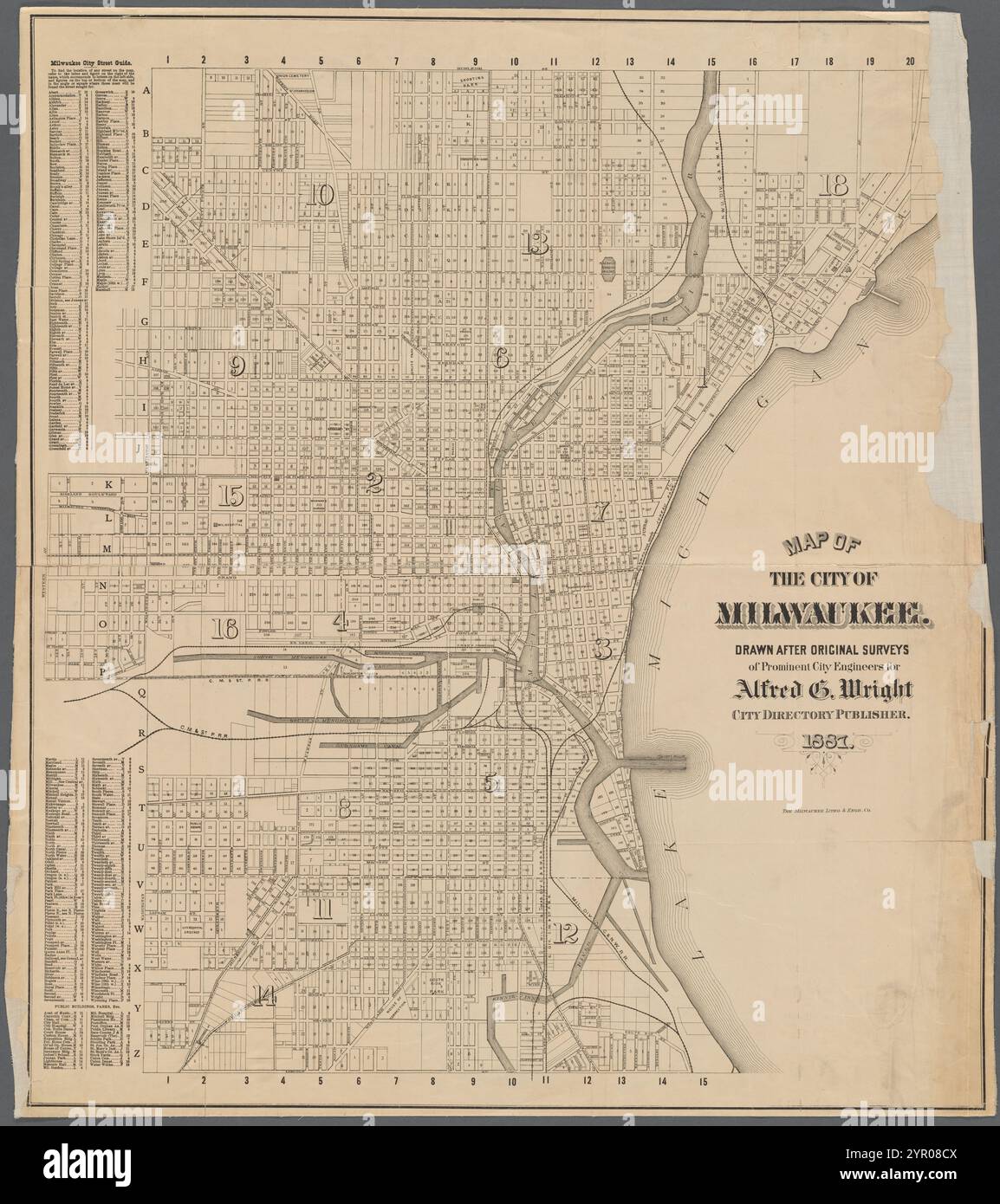 Map of the city of Milwaukee 1887 Stock Photo - Alamy