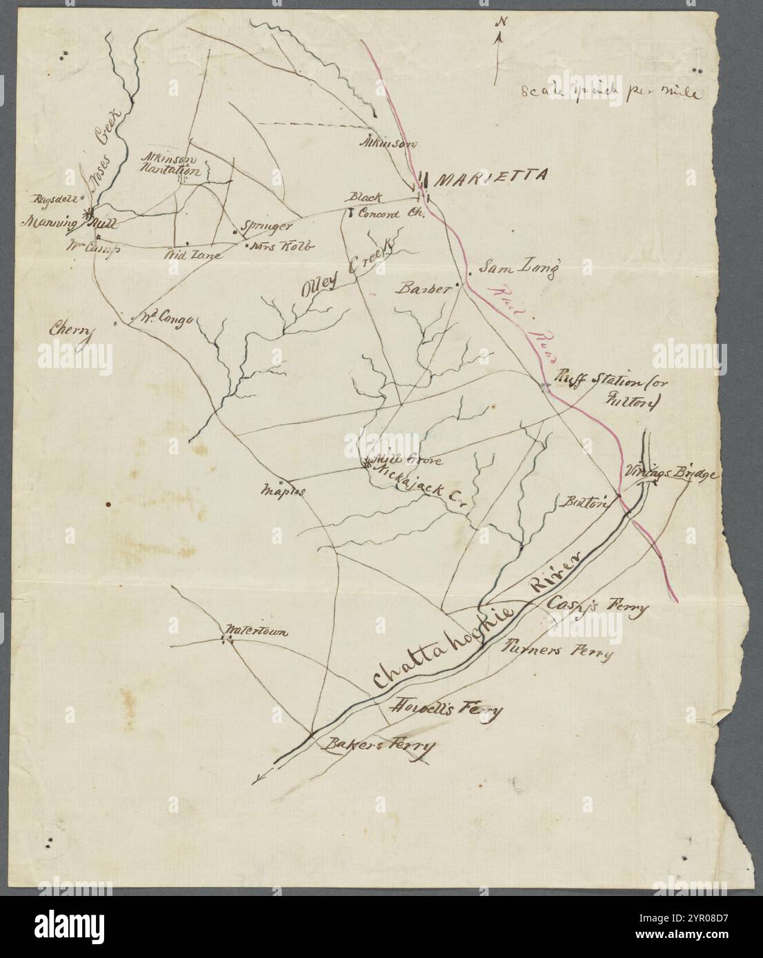 Manuscript map of the area west and south of Marietta, in Cobb County ...