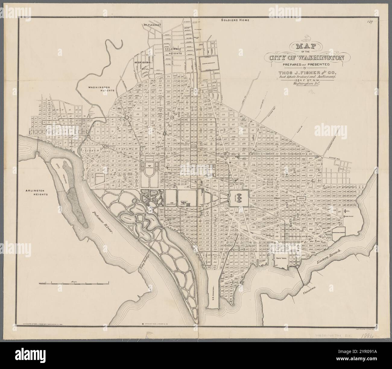 Map of the city of Washington 1884 Stock Photo - Alamy