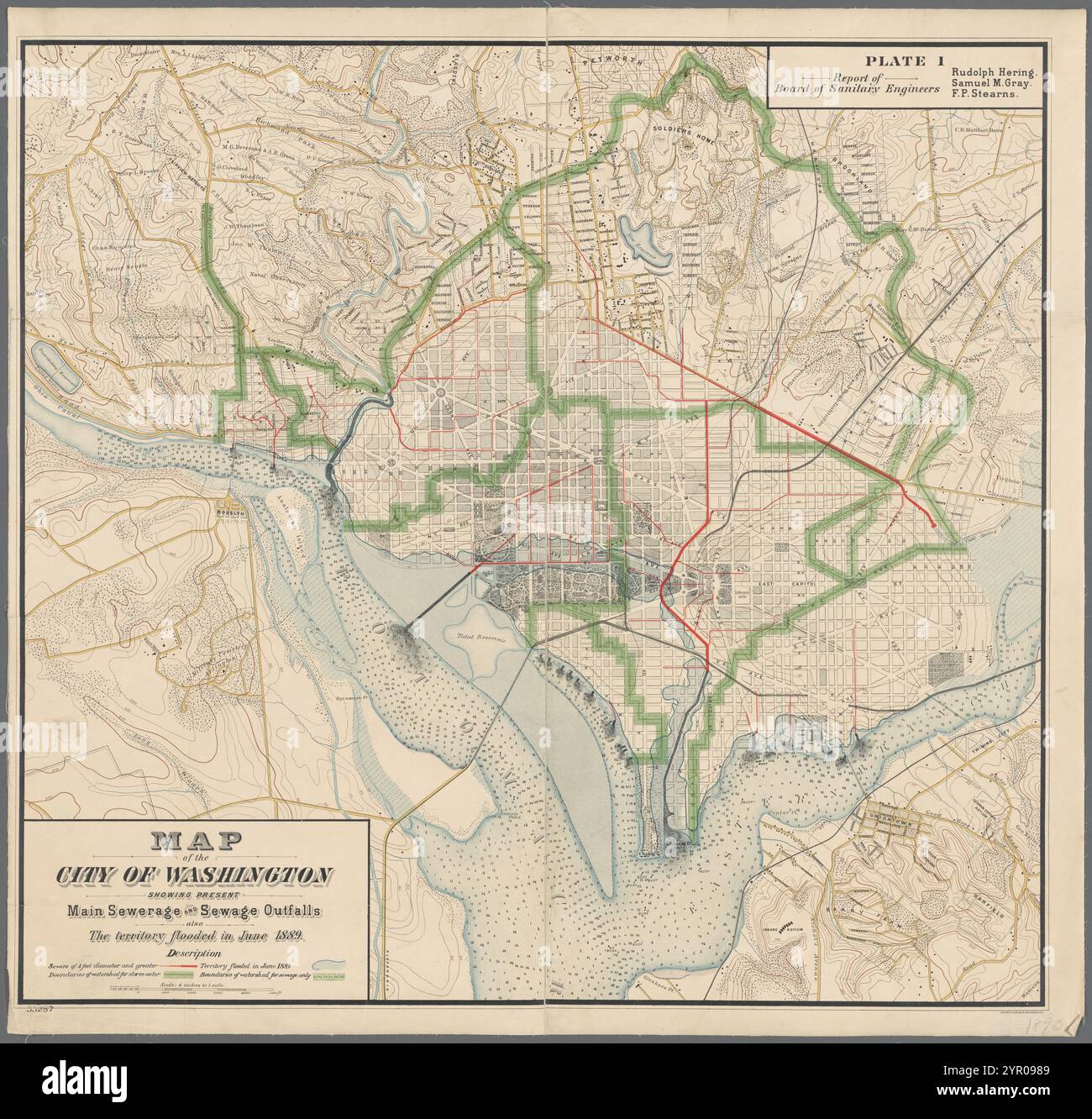 Map of the city of Washington showing present main sewerage and sewage ...