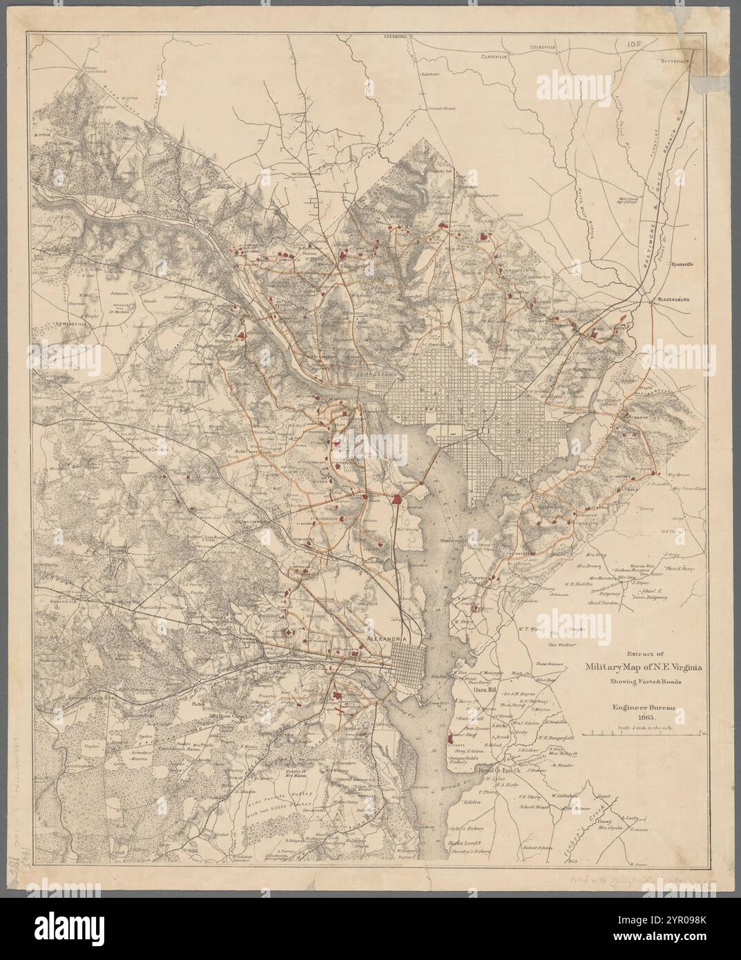 Extract of military map of N.E. Virginia showing forts and roads 1865 ...